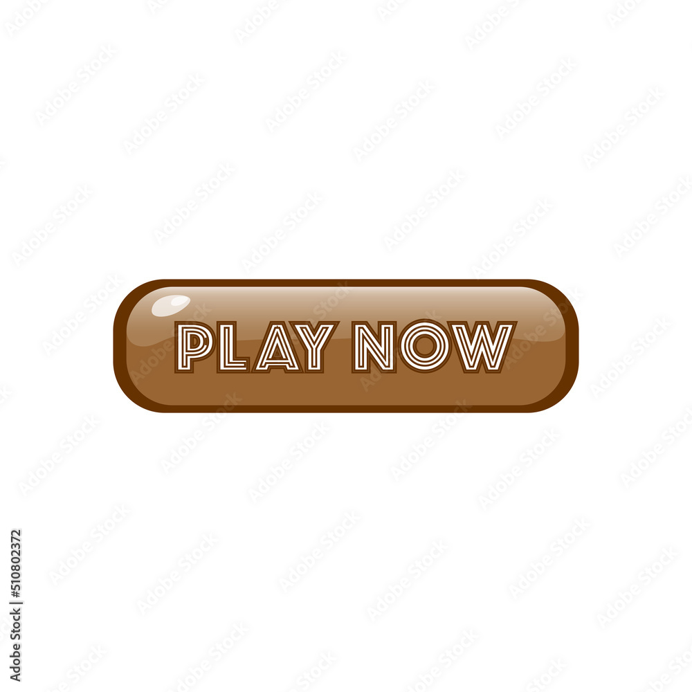 Cute brown Play Now button. Vector illustration on white background ...
