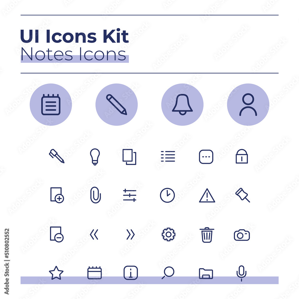 Notes UI icons kit. Private journal thin line vector symbols set. Add ...