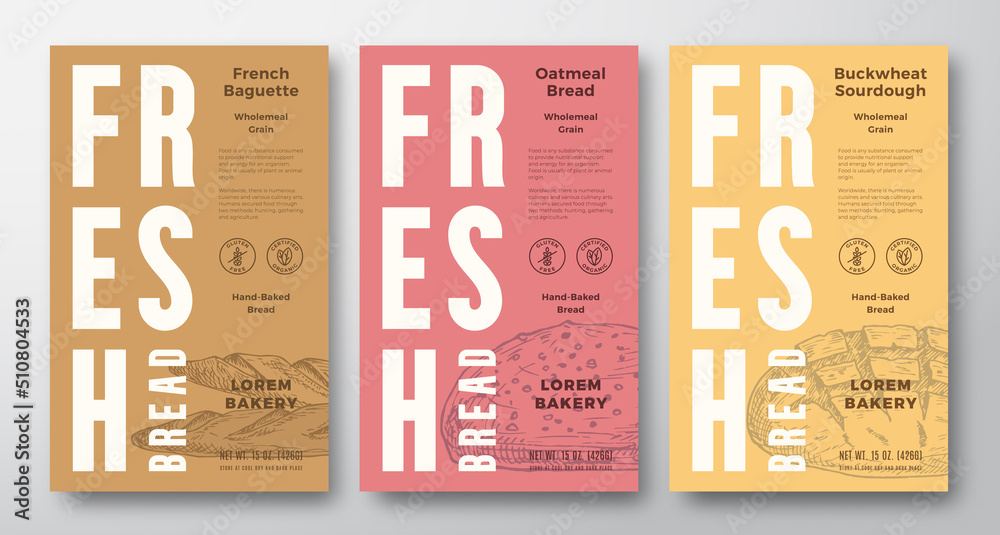 Fresh Baked Bread Abstract Vector Packaging Design Labels Collection ...