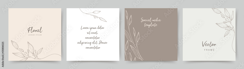 Neutral minimal background in pastel colors with plants elements.Vector ...