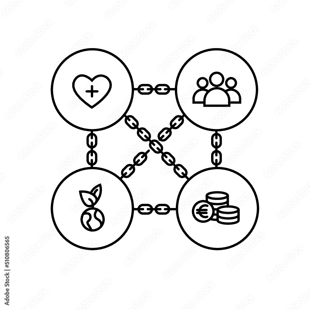 Schaubild Gesellschaft, Gesundheit, Wirtschaft und Nachhaltigkeit Icons ...