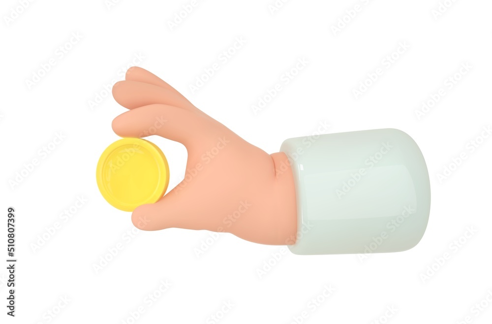 Hand and money emoji. 3d render hand hold coin icon. Business, capital ...