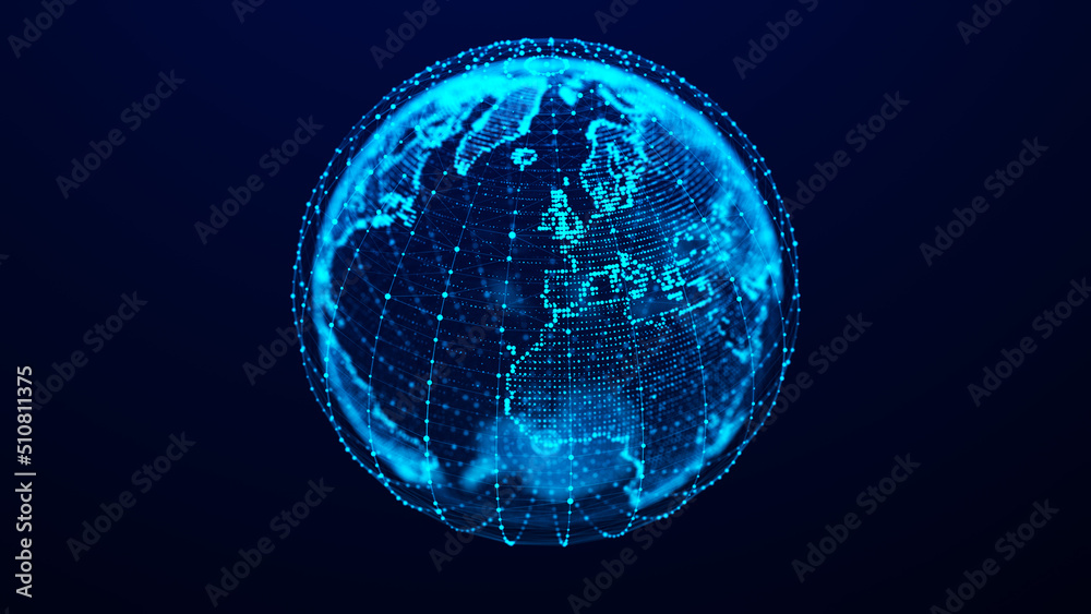Virtual planet Earth with particles and lines. Network connection big ...