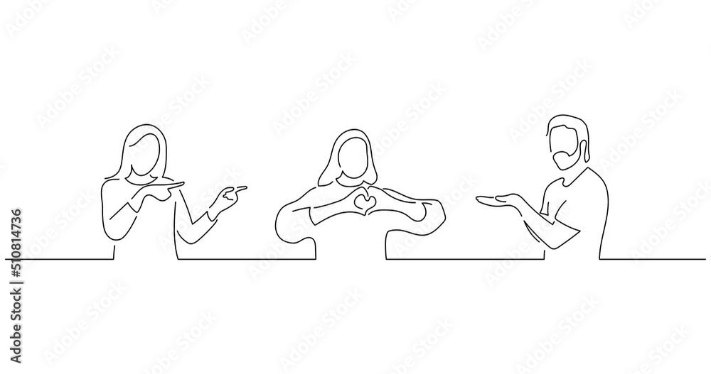 Young people expressing love in line art animation. Video footage of ...