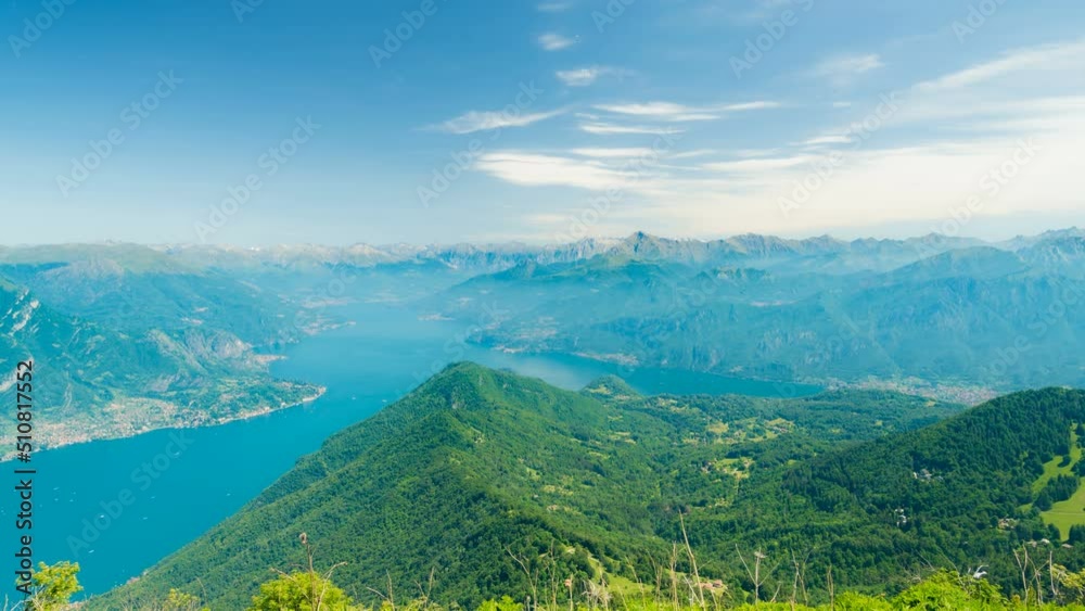 Aerial view of the blue waters of Lake Como, Lombardy, Italy, with ...