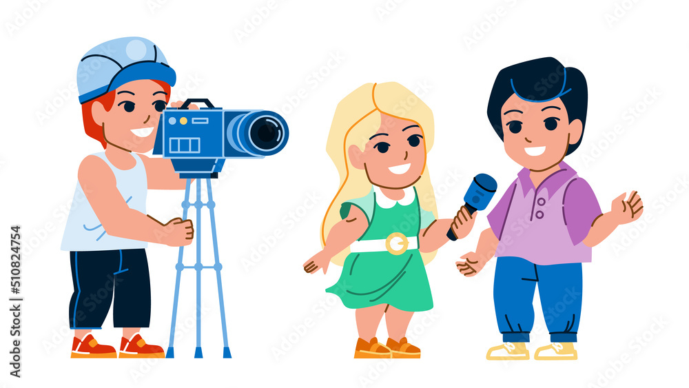 interview kid vector. child microphone, boy journalist, reporter speech ...