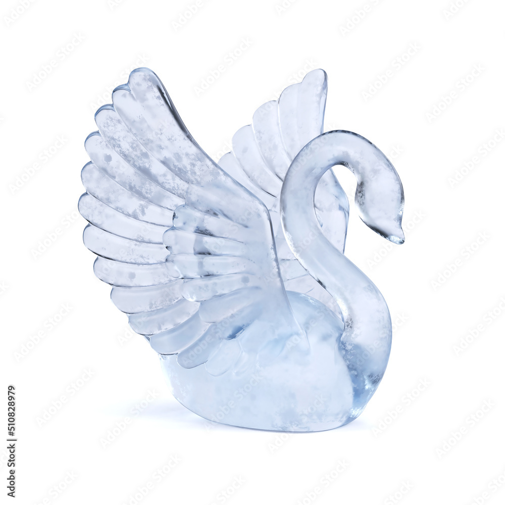 Swan figure made of ice, frozen swan sculpture on white background 3d ...