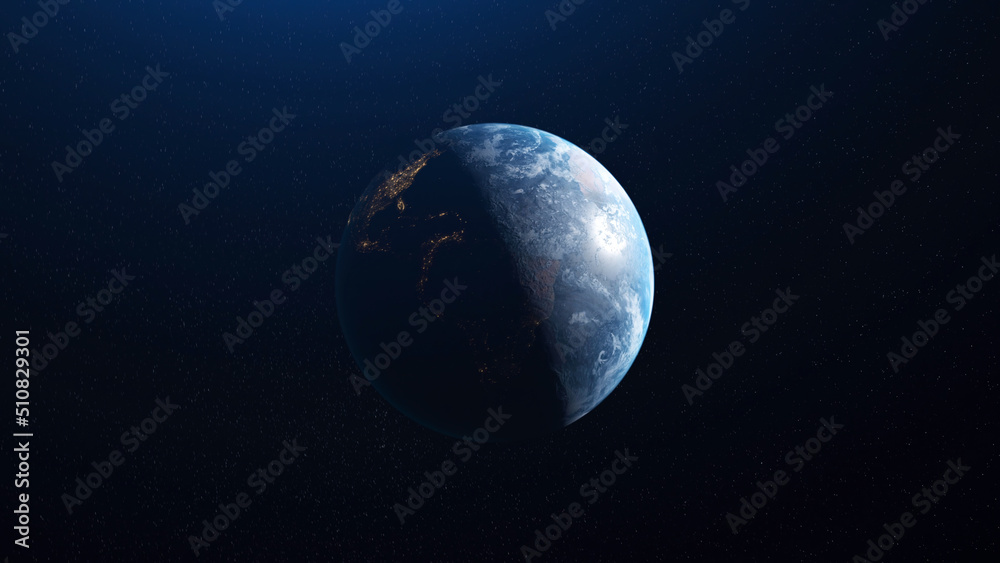 Abstract animation of beautiful Planet Earth rotation in space ...
