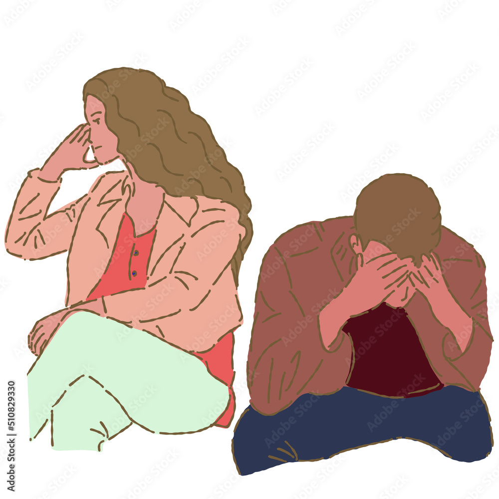 Hand drawn flat vector illustration of a couple cartoon character avoid ...