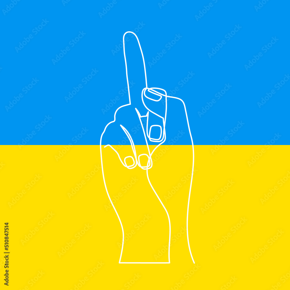 Hand showing middle finger, one-line art, hand drawn continuous contour ...