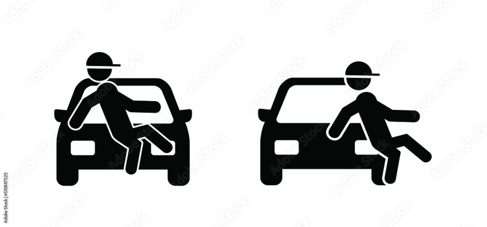 traffic accident. stickman, stick figure man, person falls down for a ...