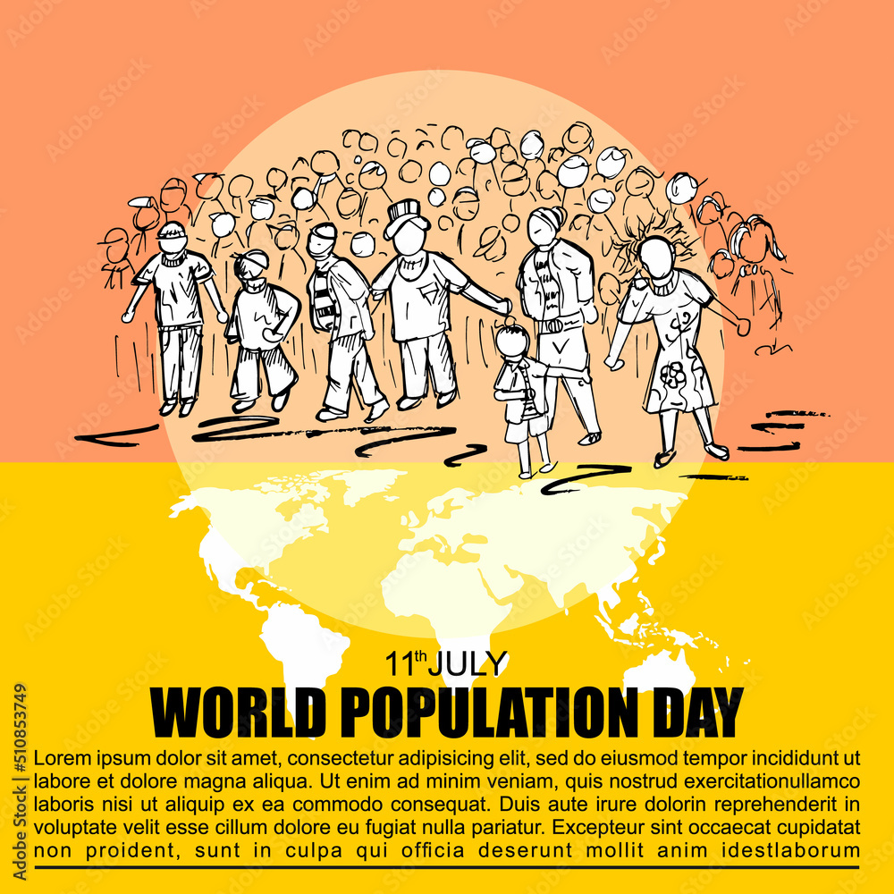 World Population Day, world map with people Stock Vector | Adobe Stock