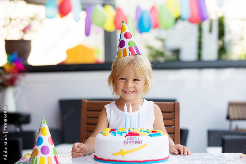 Adorable happy child, little kid boy celebrating his birthday Stock ...