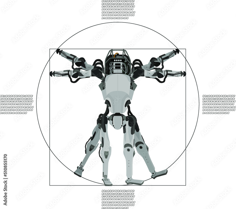 Leonardo Da Vinci - Vetruvian Man (Robot), robotics anatomy. Modern ...