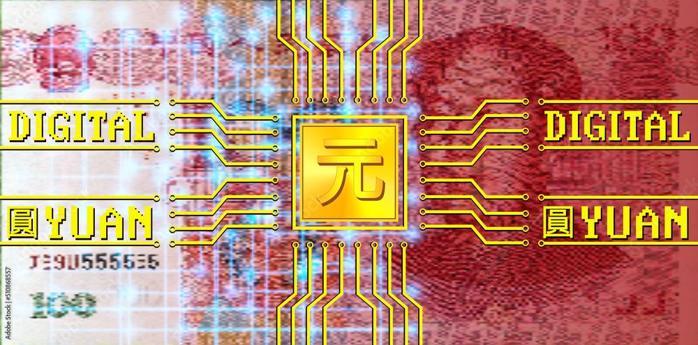 Vector digital traditional and modern yuan sign. Golden stylistic ...