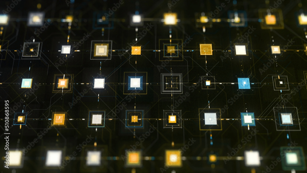 Abstract electrical signals in electronic circuit. Animation. Circuit ...