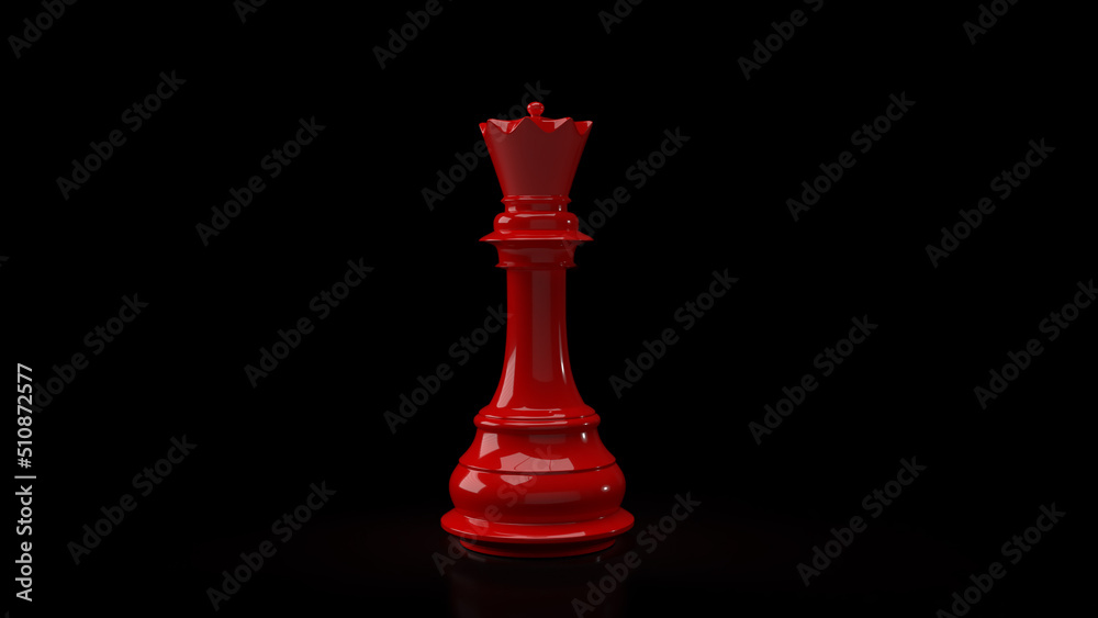 Red queen chess, standing against black background. Chess game figurine ...