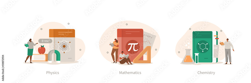 School and preschool lessons subjects illustration set. Characters in ...