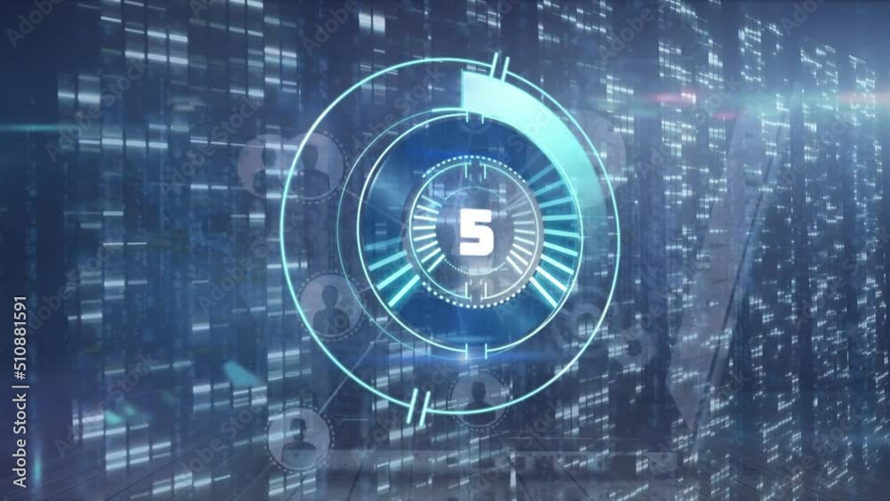 Animation of processing circle with counting over lights and servers ...