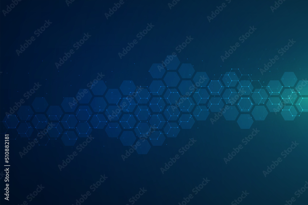 Hexagons pattern on blue background. Genetic research, molecular ...