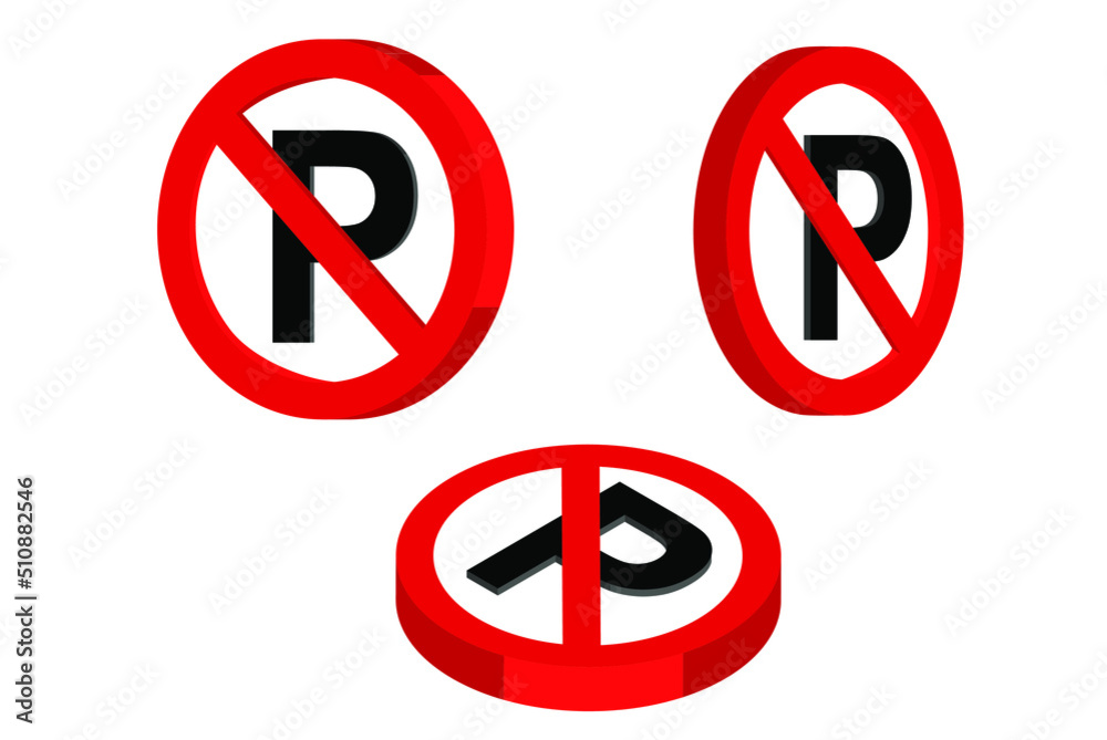 3D no parking traffic sign vector set, isolated on white background ...