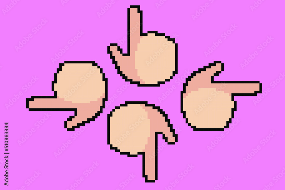 Hand pointing sign pixel style illustration vector, 8-bit concept ...