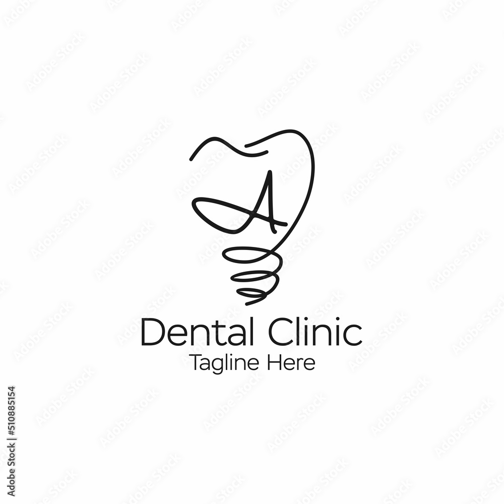line art letter A tooth implant logo design Stock Vector | Adobe Stock