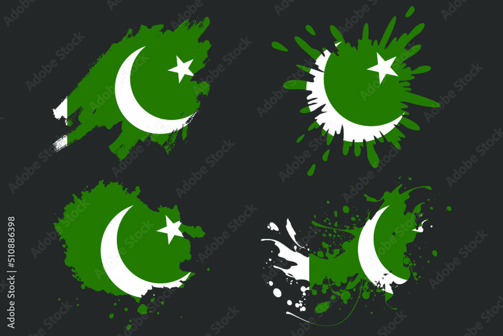 Pakistan flag brush splash vector set, country logo asset, paint grunge ...