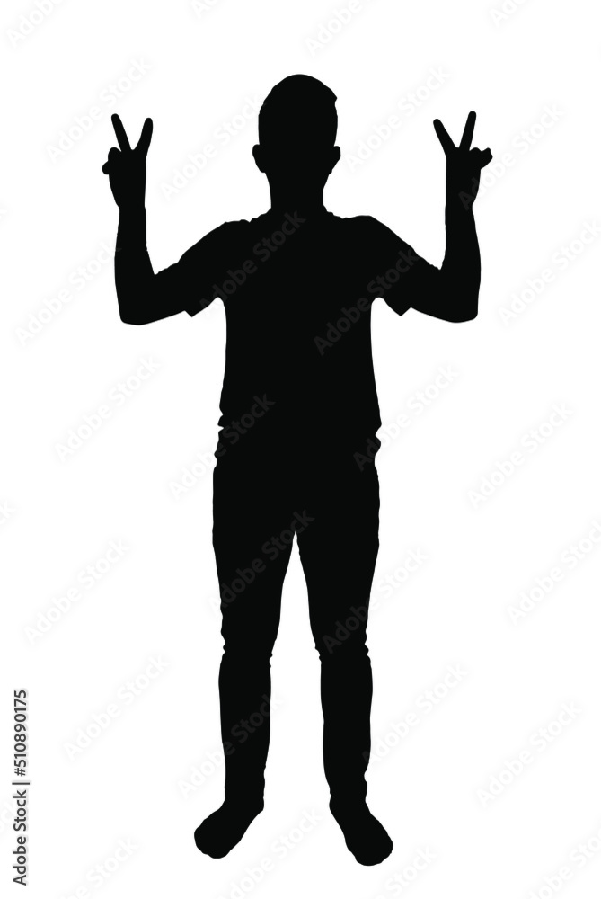 Man making victory sign with two hands vector silhouette, peace and ...