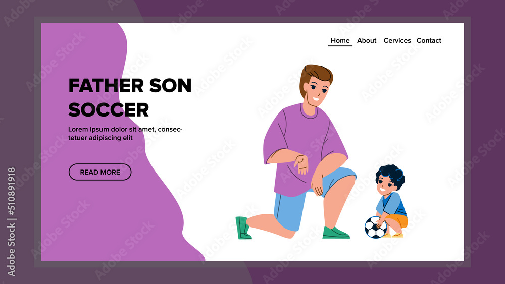 Father Explain Soccer Sport Game Rules Son Vector. Parent Man Coaching ...