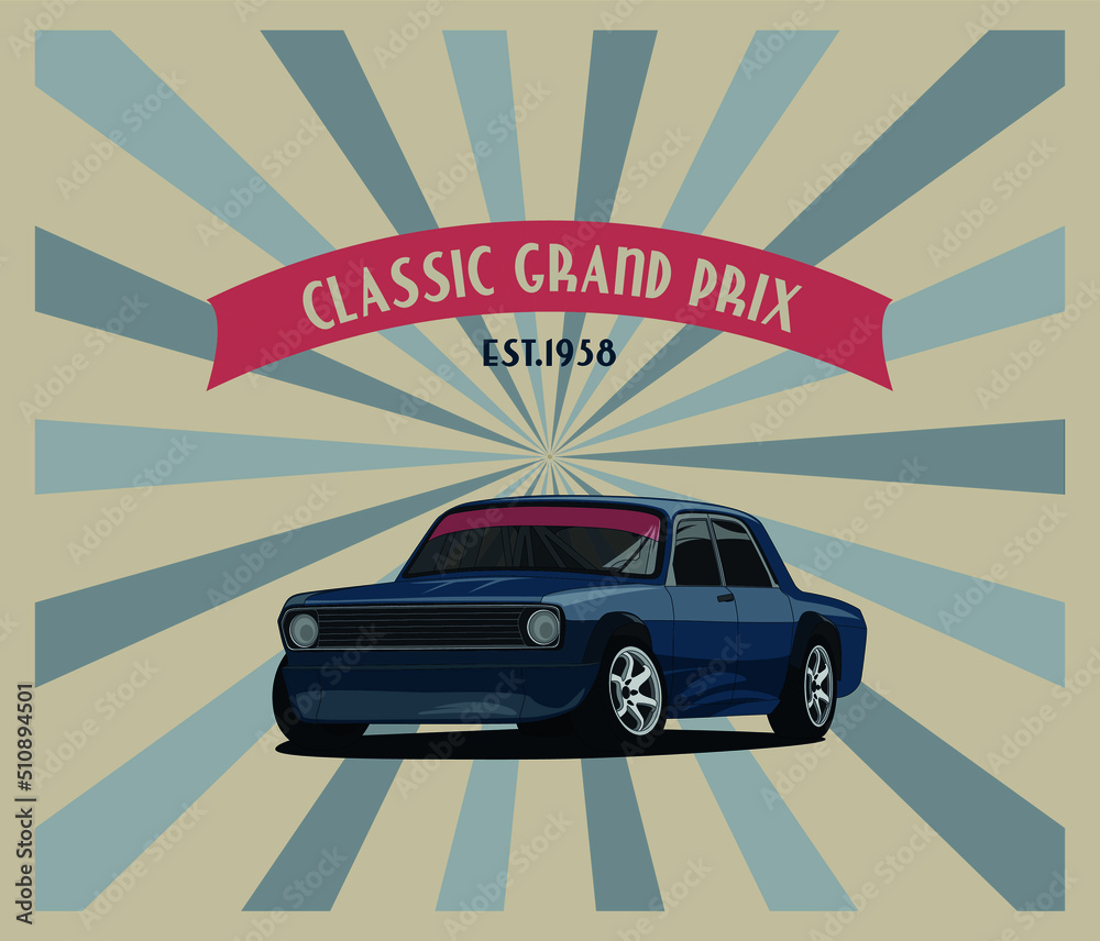Vector of a classic vintage car. Retro car poster. Old School. Racing ...