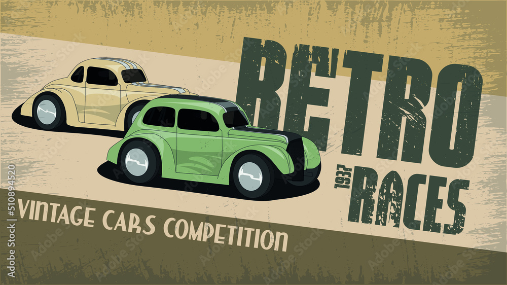 Vector of a classic vintage car. Retro car poster. Old School. Racing ...