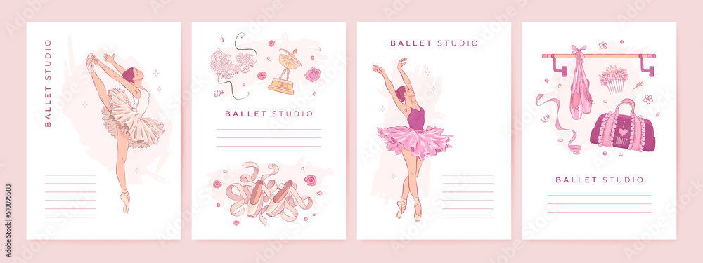 Hand drawn ballet studio poster collection. Vector illustration of ...