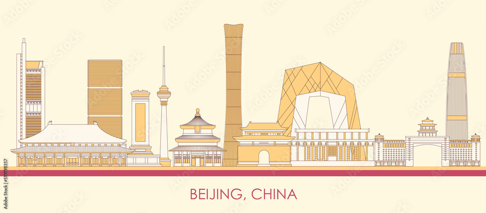 Cartoon Skyline panorama of city of Beijing, China - vector ...