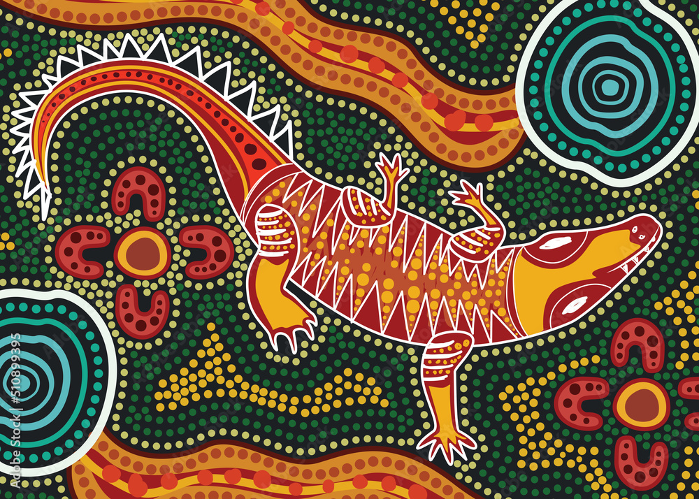 Crocodile art in aboriginal dot style Stock Vector | Adobe Stock