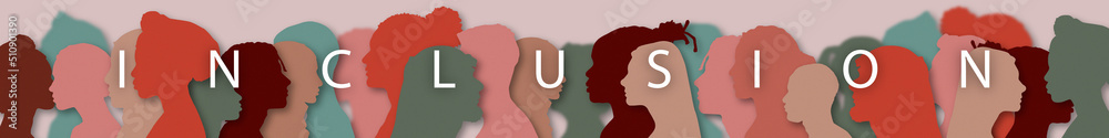 Word - Inclusion. Silhouette profile group of men and women of diverse ...