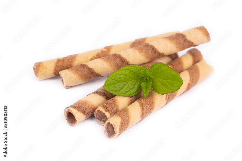 Chocolate wafer stick roll isolated on white background (Turkish name ...