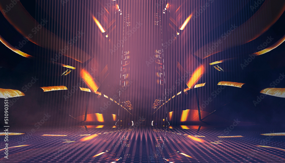 Dark abstract modern neon background. Empty night neon scene with rays ...