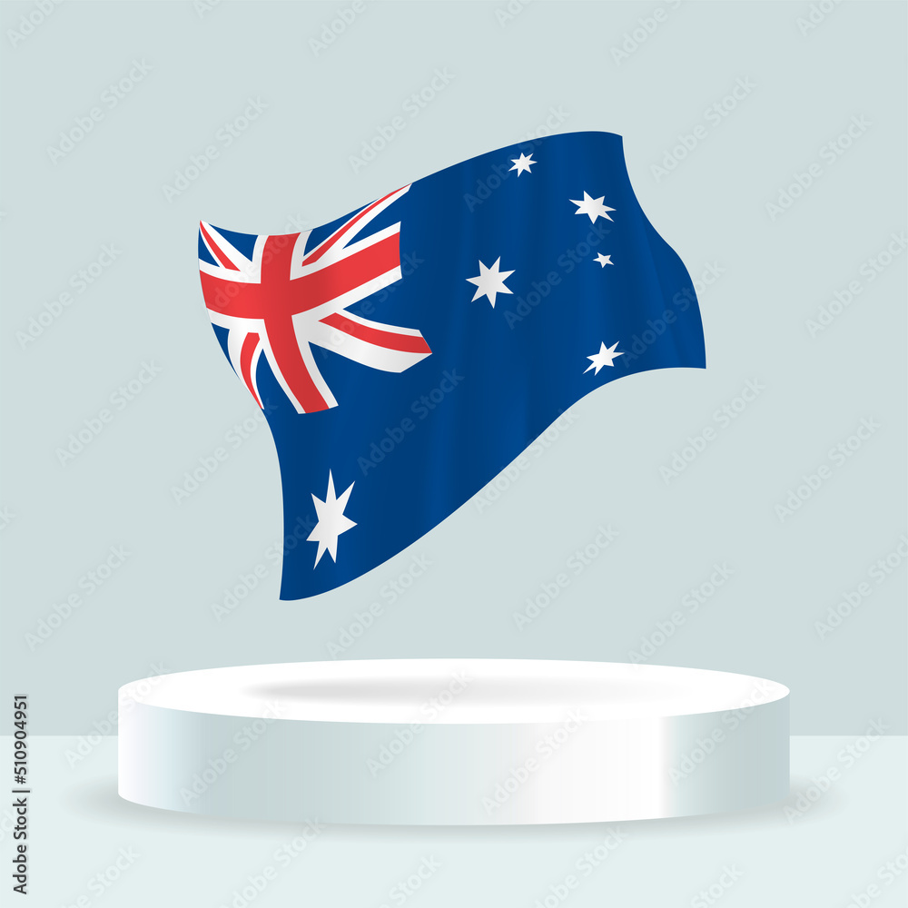 Australian flag. 3d rendering of the flag displayed on the stand ...