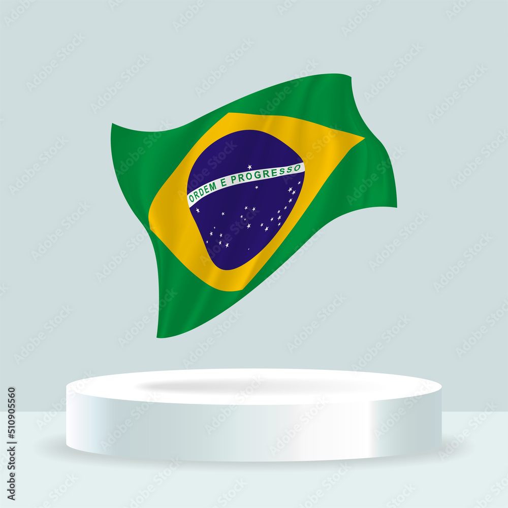 Brazil flag. 3d rendering of the flag displayed on the stand. Waving ...
