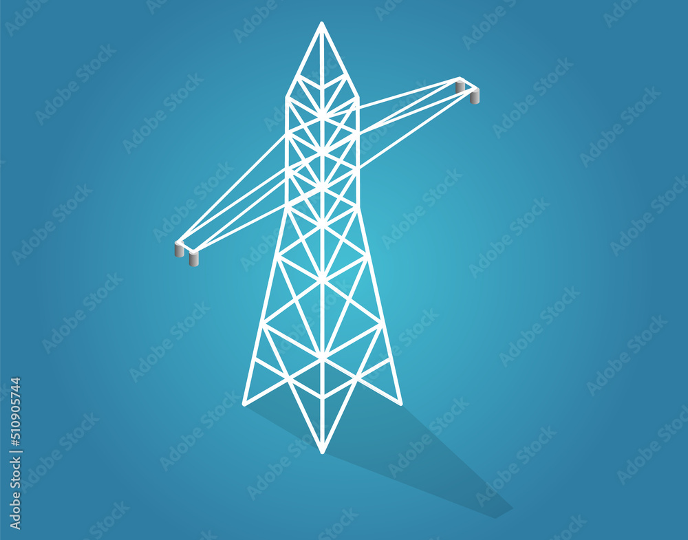 High-voltage power line. Transmission tower with its lines of electric ...