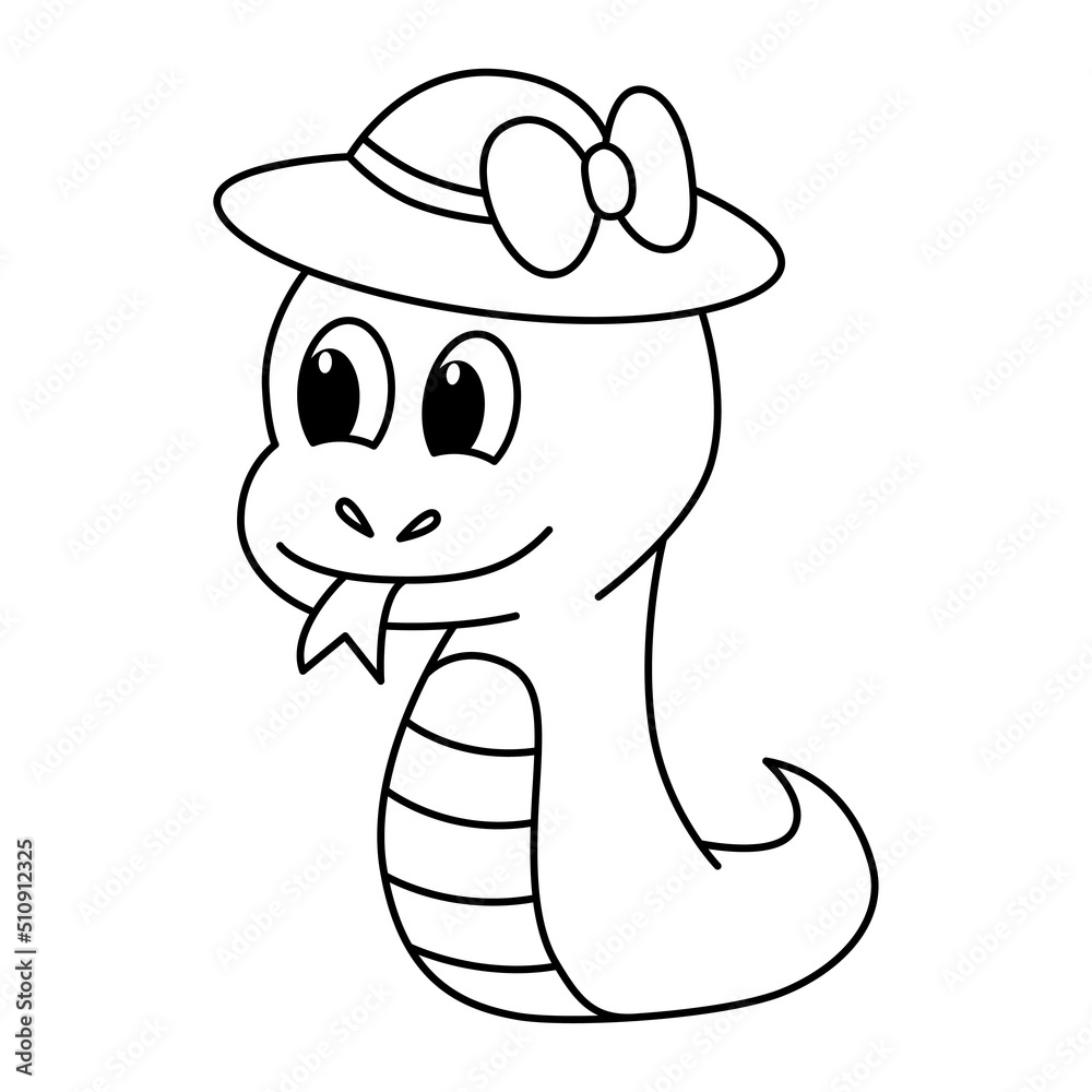 Cute snake cartoon coloring page illustration vector. For kids coloring ...