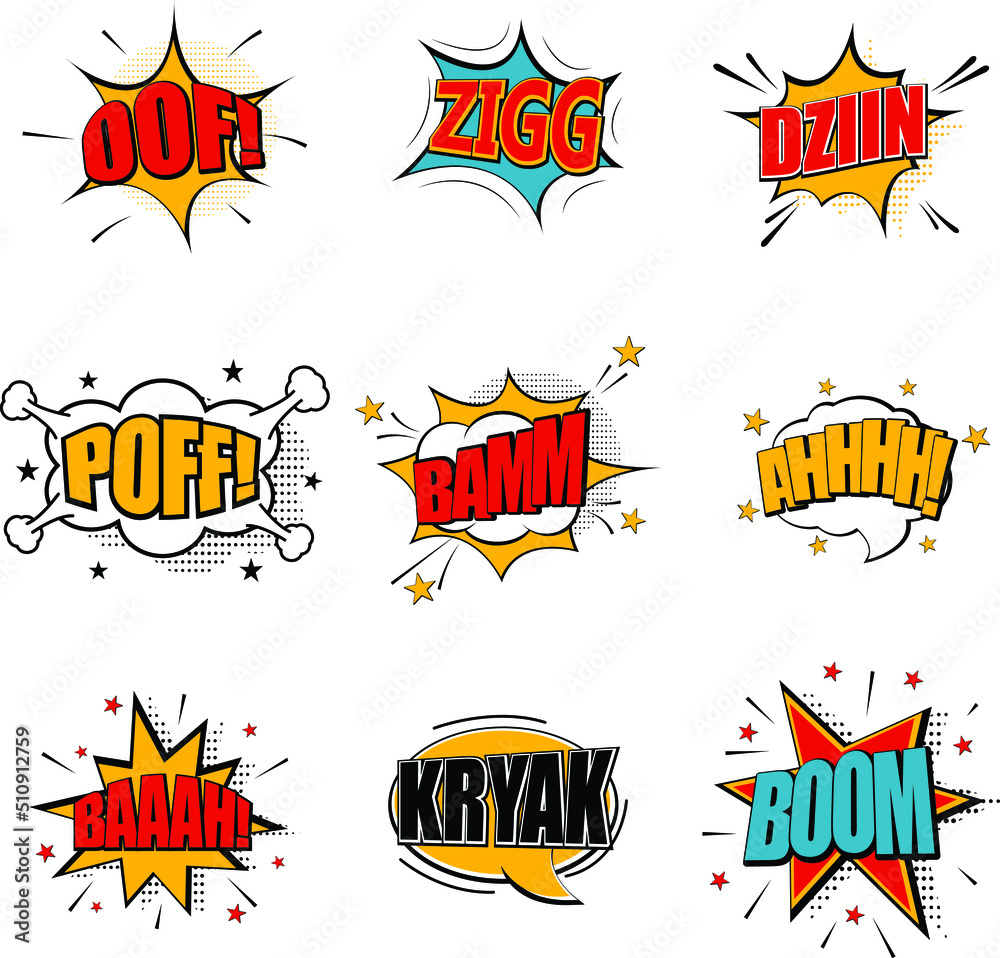 Set of sounds in comics style. Vector illustration Stock Vector | Adobe ...
