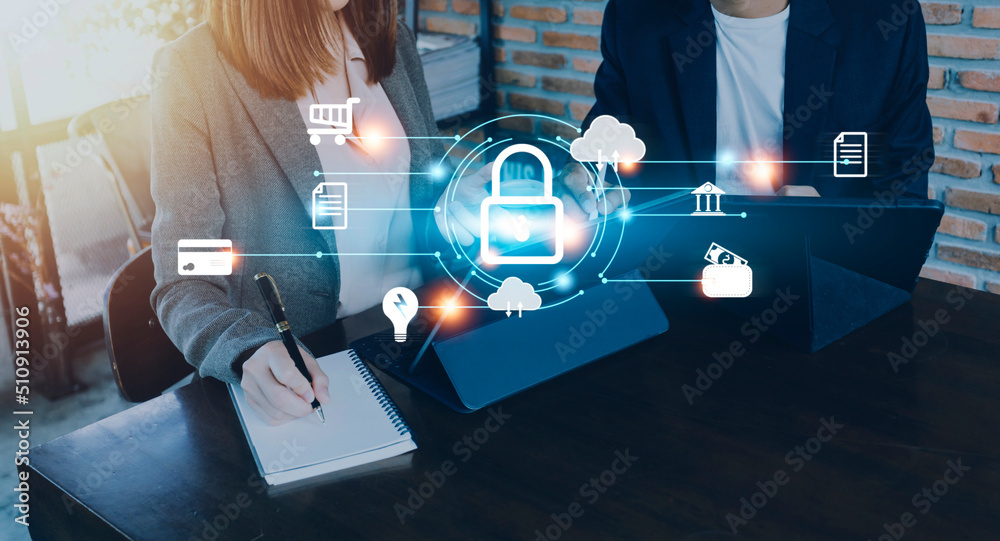 Cybersecurity and privacy concepts to protect data. Lock icon and ...