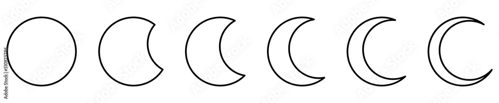 Moon line icons. Full and crescent icons. Moon phases. Vector ...