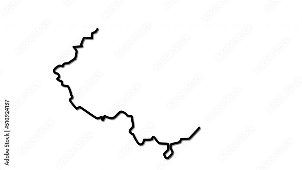 China map, country territory outline self drawing animation. Line art ...