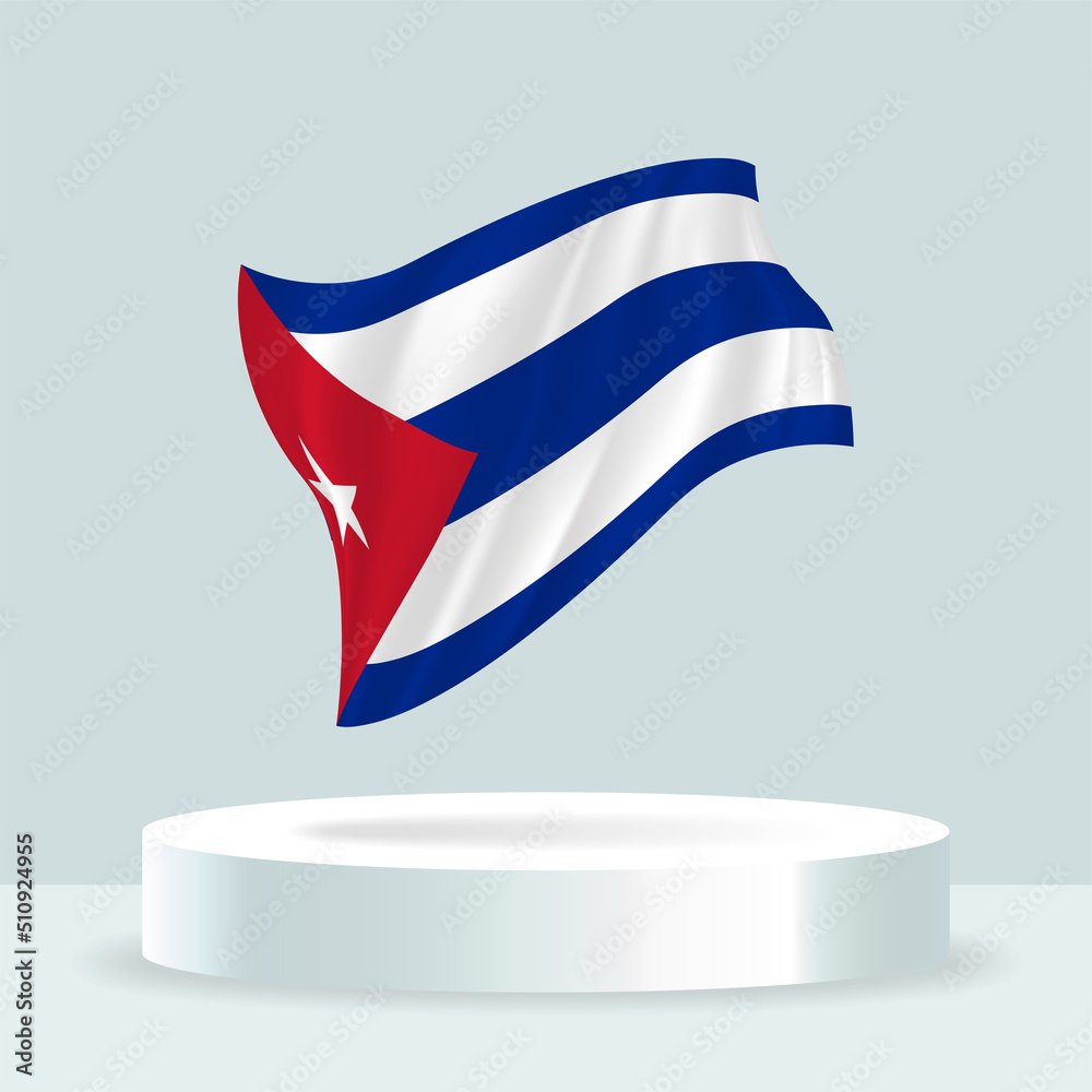 Cuban flag. 3d rendering of the flag displayed on the stand. Waving ...