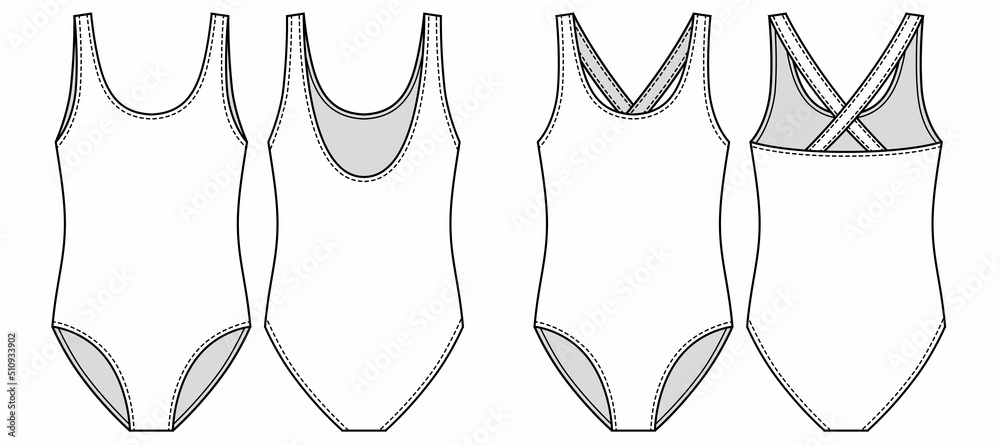 Fashion sketch of one piece swimmingsuit for children Stock Vector ...