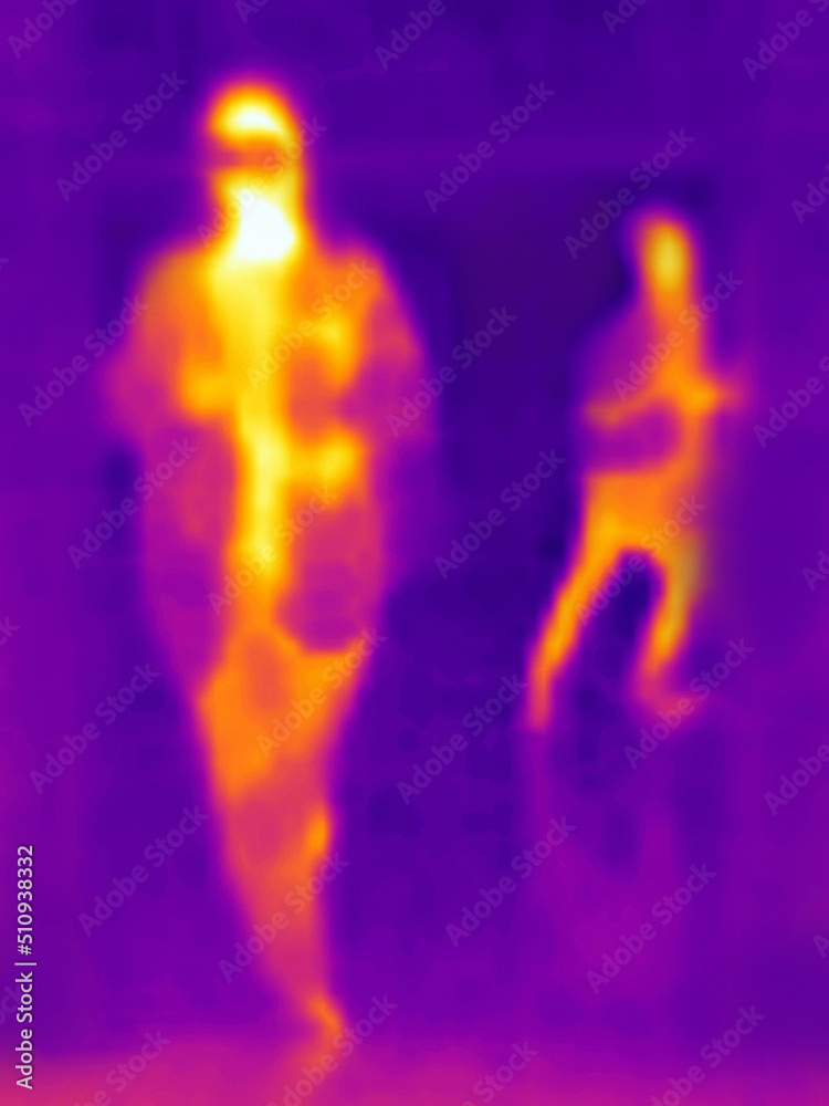 The image from thermal imager device. Human heat map. Blurred ...