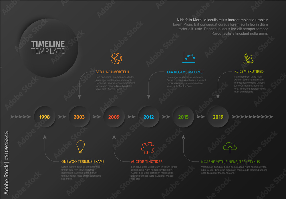 Infographic Dark Timeline Layout with Horizontal Time Line Stock ...